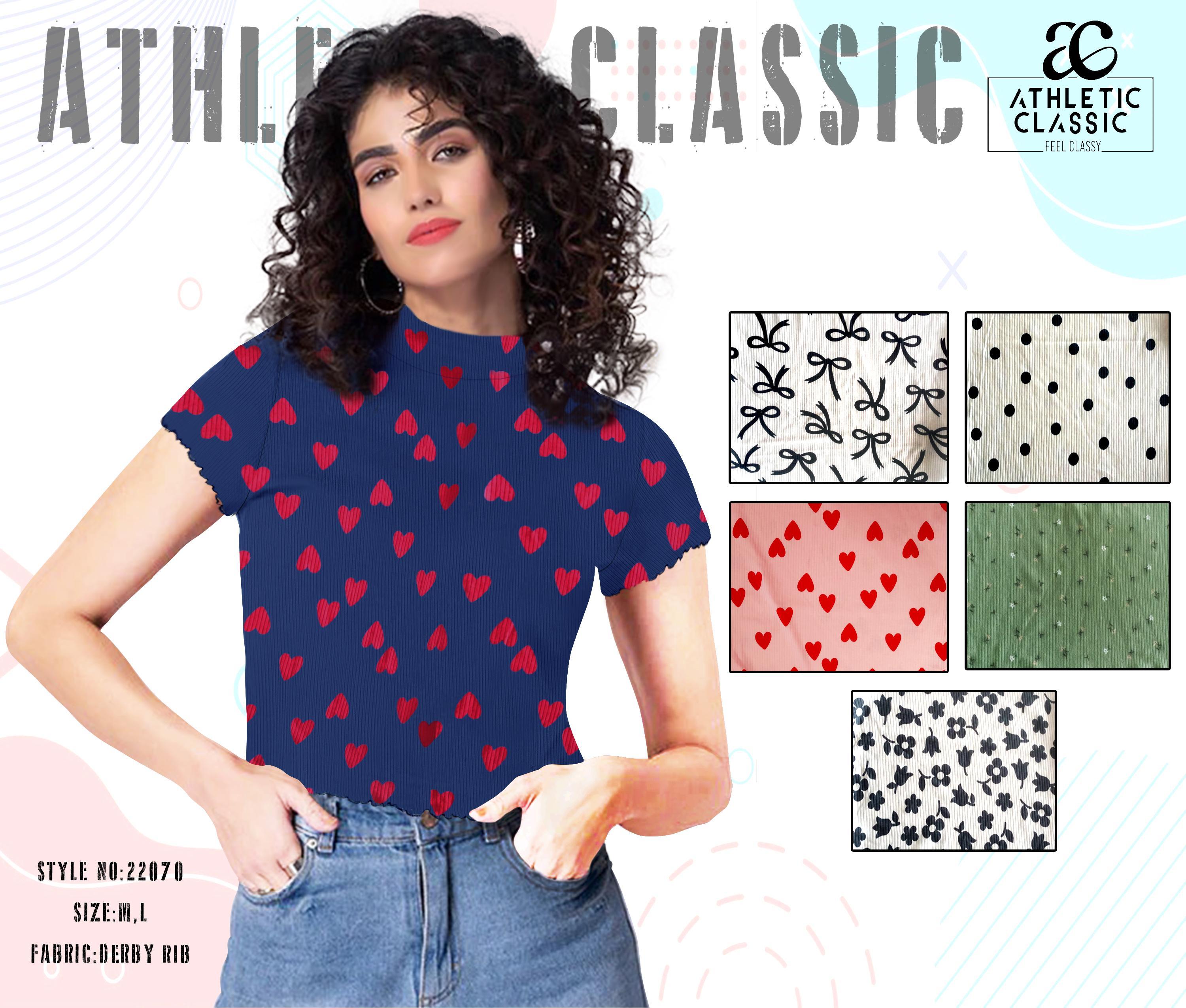 Athletic Classic Women's High Neck All Over Print Ribbed Top